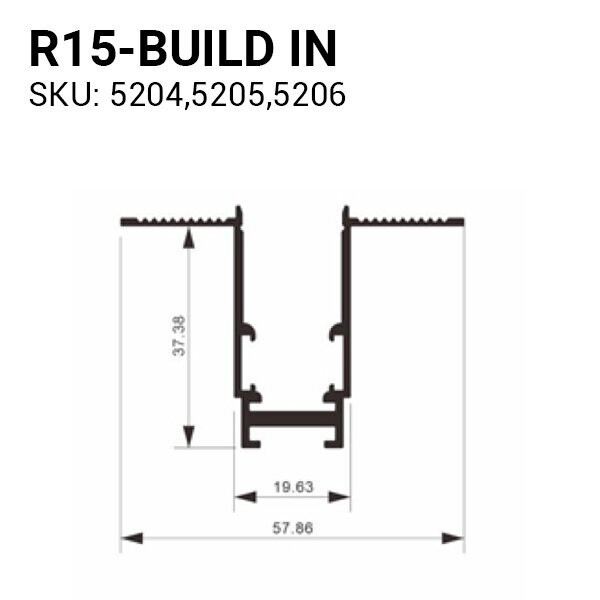 Track System Three-Phase R15 Build-in - Black | Optonica LED